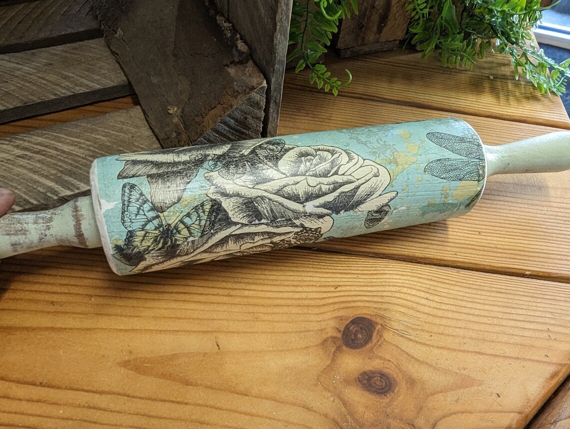 Modern Rustic Rolling Pin Faux Vintage Quotes Decoupage and Painted ...