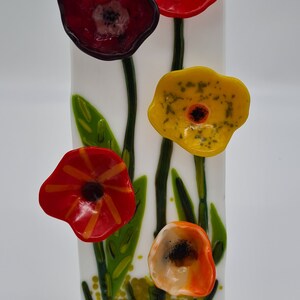Fused Glass Poppy Meadow Field Bunch 3D Style Pane Large 15x30cm ...