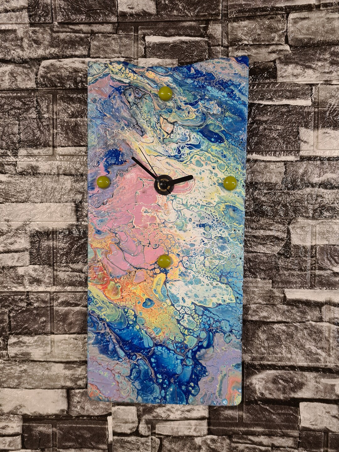 Fluid Art Clock Acrylic Pour Painting Abstract Wood Panel Paint ...