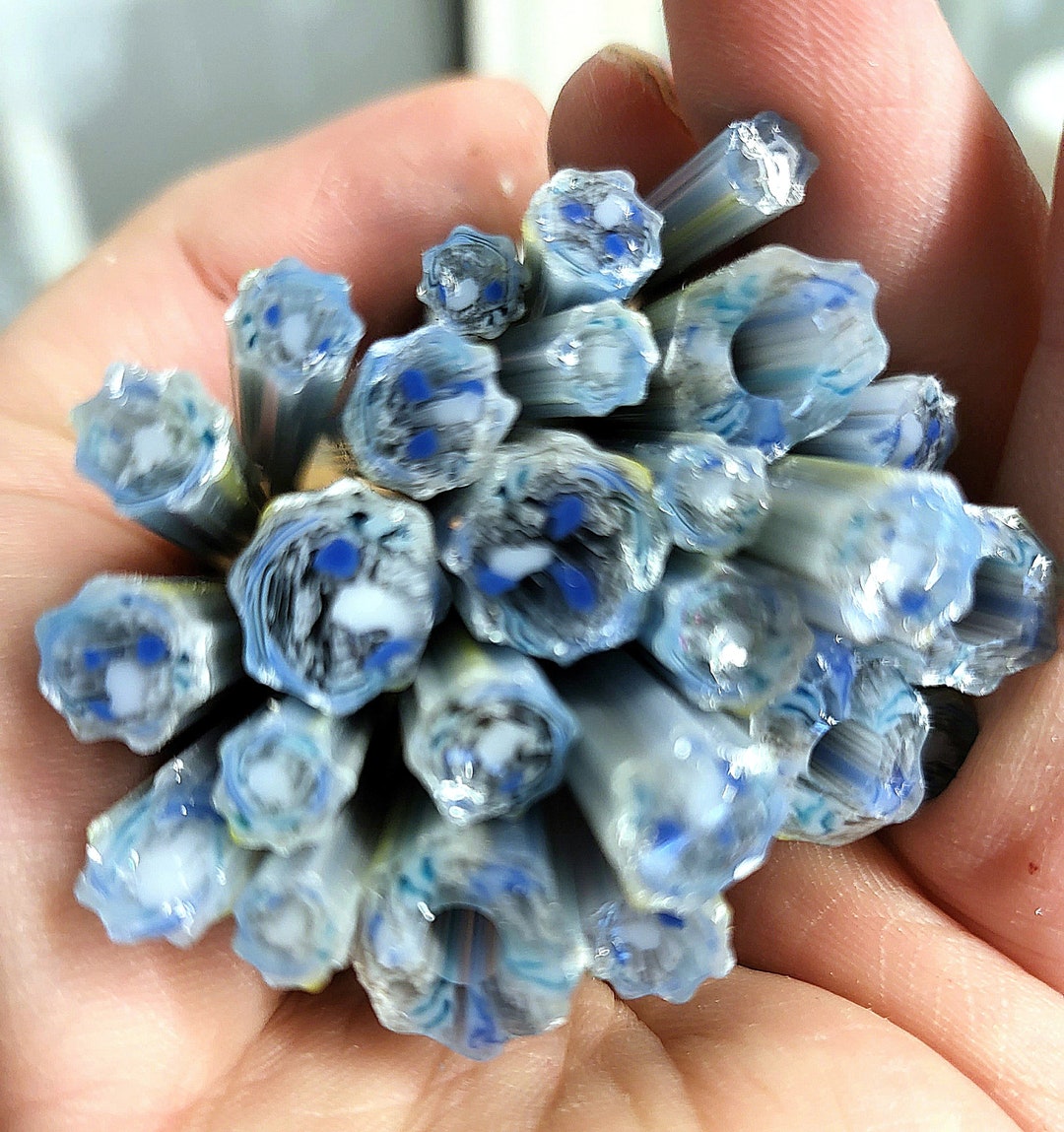 Blue Ice Flower Murrine Slices Large Pattern XL 90COE 25 Grams Bullseye ...