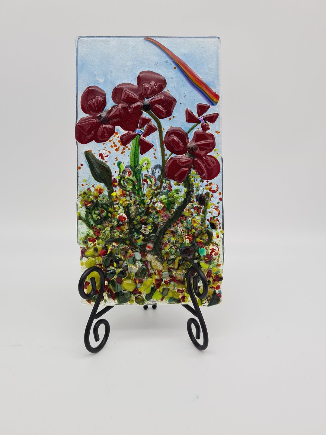 Fused Glass Poppy Field Panel Large Cornish Glass Handmade Beautiful ...