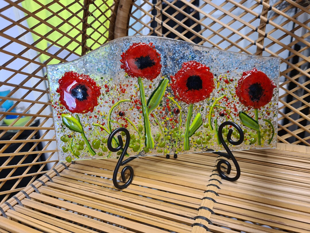 Poppy Glass Panel Wavy Organic Top Panel Large Cornish Glass Handmade ...