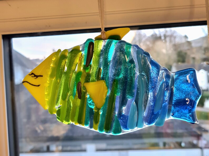 Fused Glass Fish Large Sun Catcher Cornish Gass 15cm to 20cm Beautiful ...