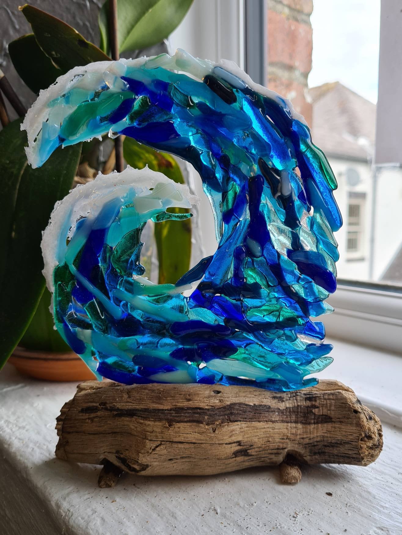 Fused Glass Wave 25cm Sea Wave, Free Standing Sun Catcher Decoration ...