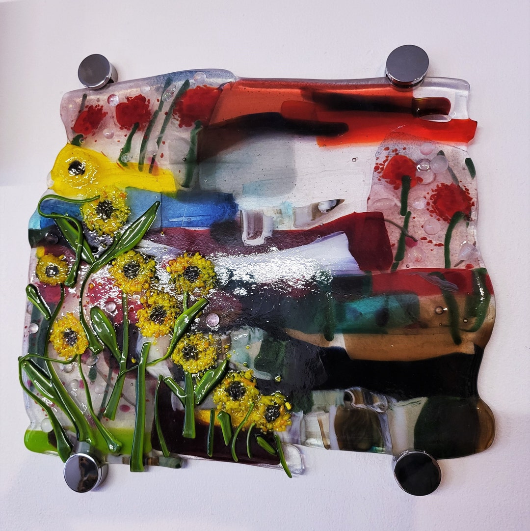 Floral, Contemporary Fused Glass Panel, Glass Art, Abstract, Modern ...