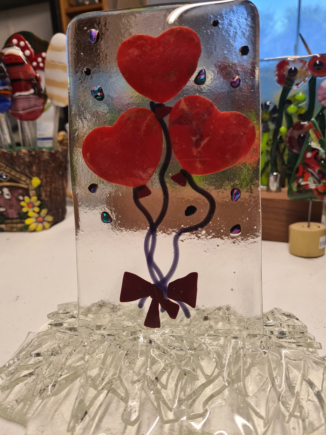 Fused Glass Heart Balloons Panel Sun Light Catcher Ornament Free ...