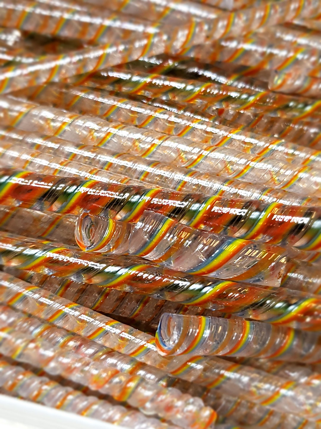 Rainbow & Clear Vitrigraph Twisted Cane, 50grams, Multi Coloured Shades ...