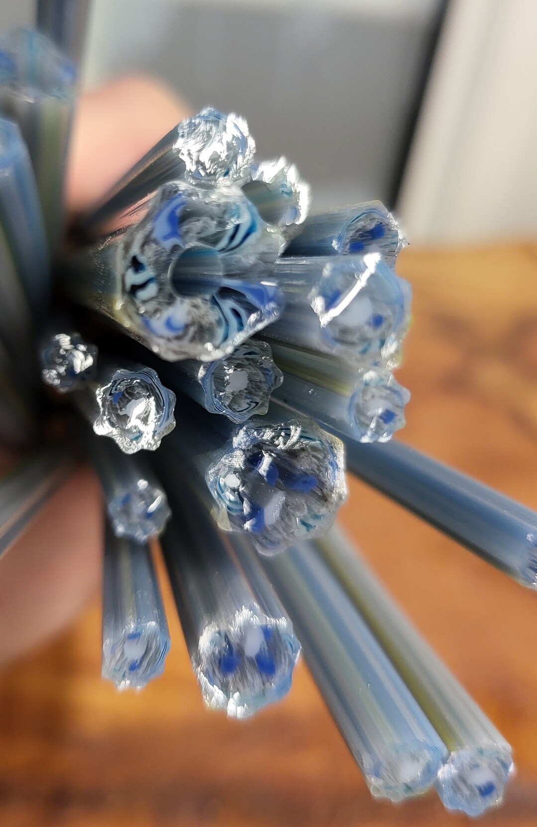 Vitrigraph Blue Ice Flower Cane, Multi Shades Mixed Fused Glass 90COE ...