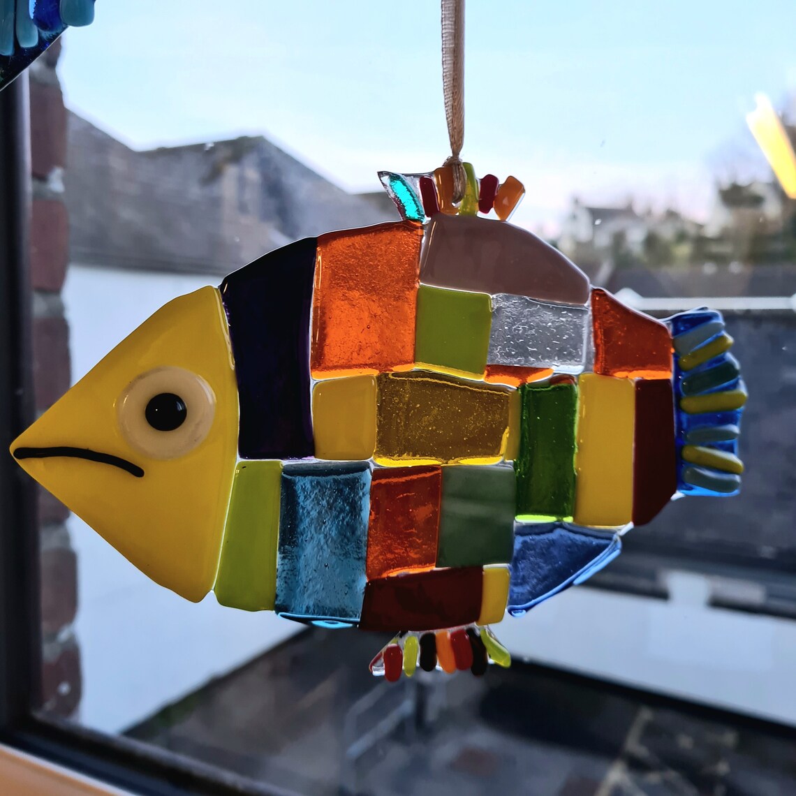 Fused Glass Fish Large Sun Catcher Cornish Gass 15cm to 20cm Beautiful ...