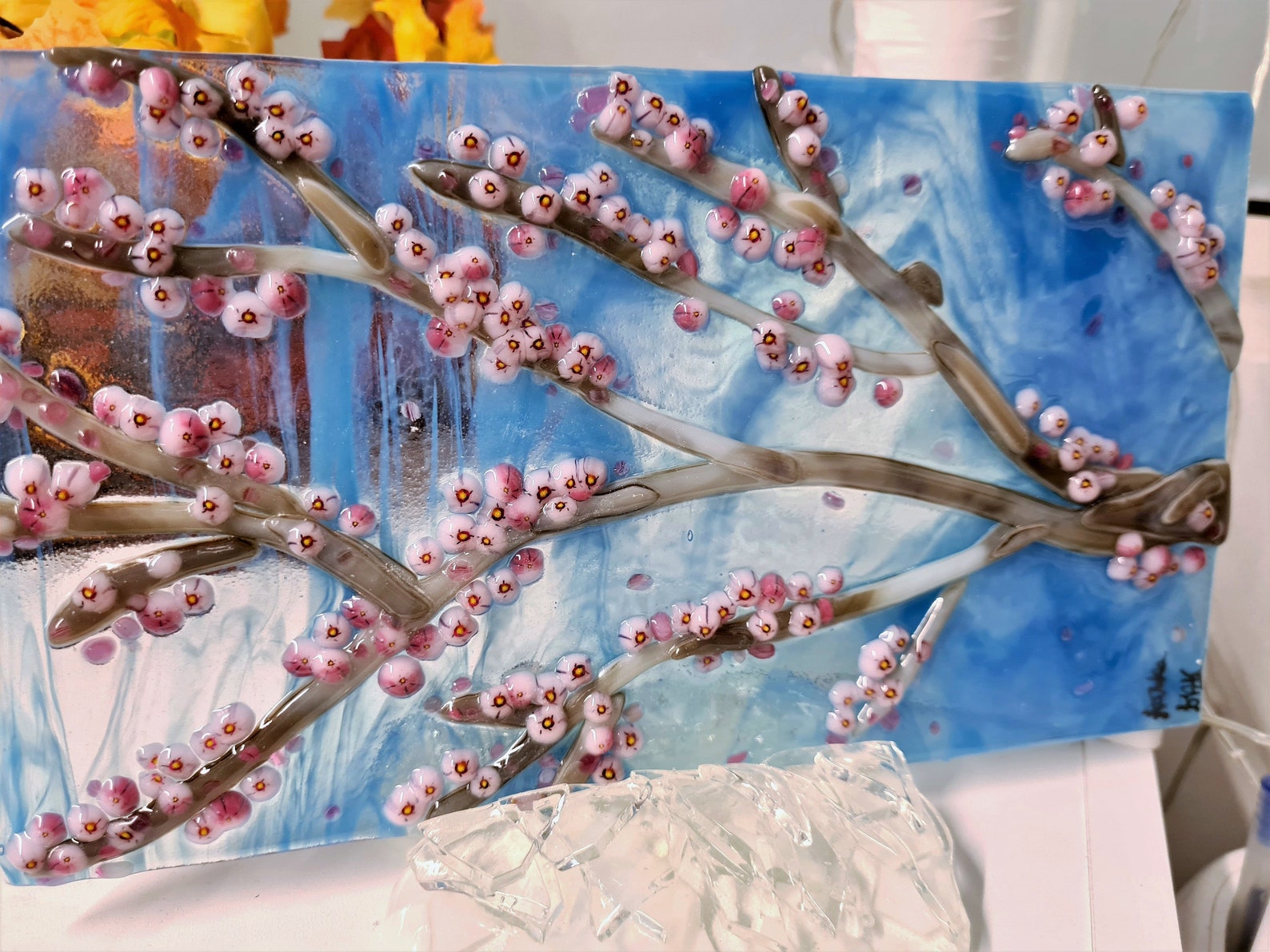 Cherry Blossom Panel Cornish Glass Large 20x15 Cm Fused Glass - Etsy