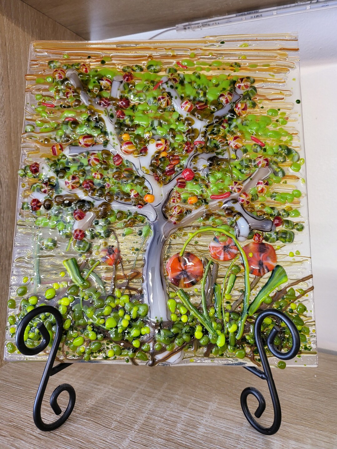 Tree Glass Panel, Cornish Fused Glass Art Picture, Sun Catcher, Autumn ...