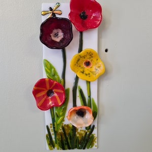 Fused Glass Poppy Meadow Field Bunch 3D Style Pane Large 15x30cm ...