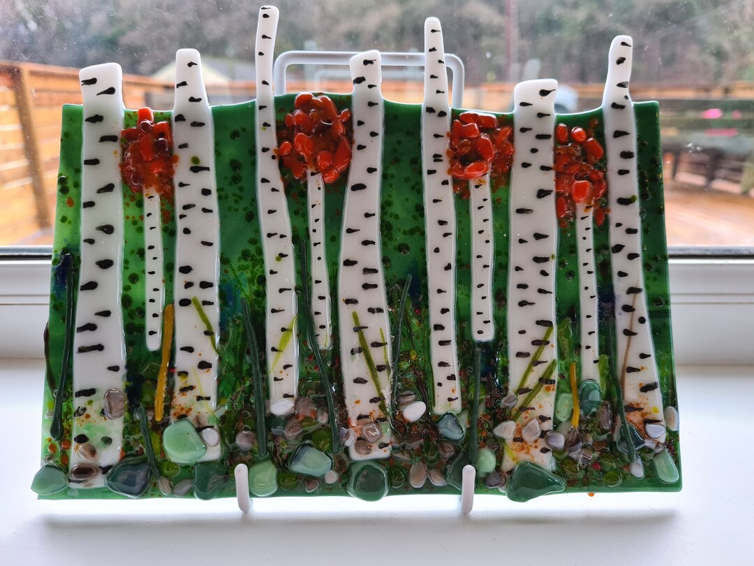 Silver Birch Fused Glass Deep Forest Framed or Panel Handmade With Love ...