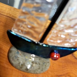 Fused Glass Boat on Wave Mounted on Glass Pebble, Sea Wave Majestic ...