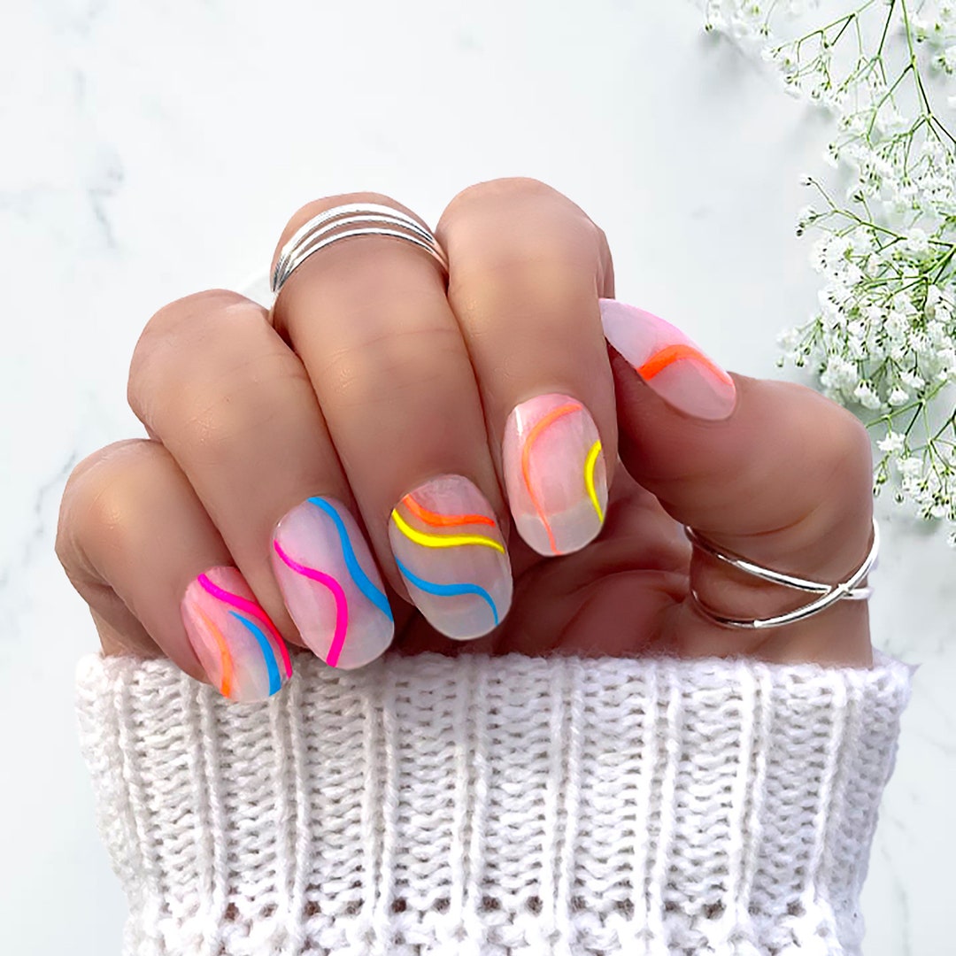 Neon Streams (semi-transparent) Nail Wraps 100% Nail Polish Strips Nail ...