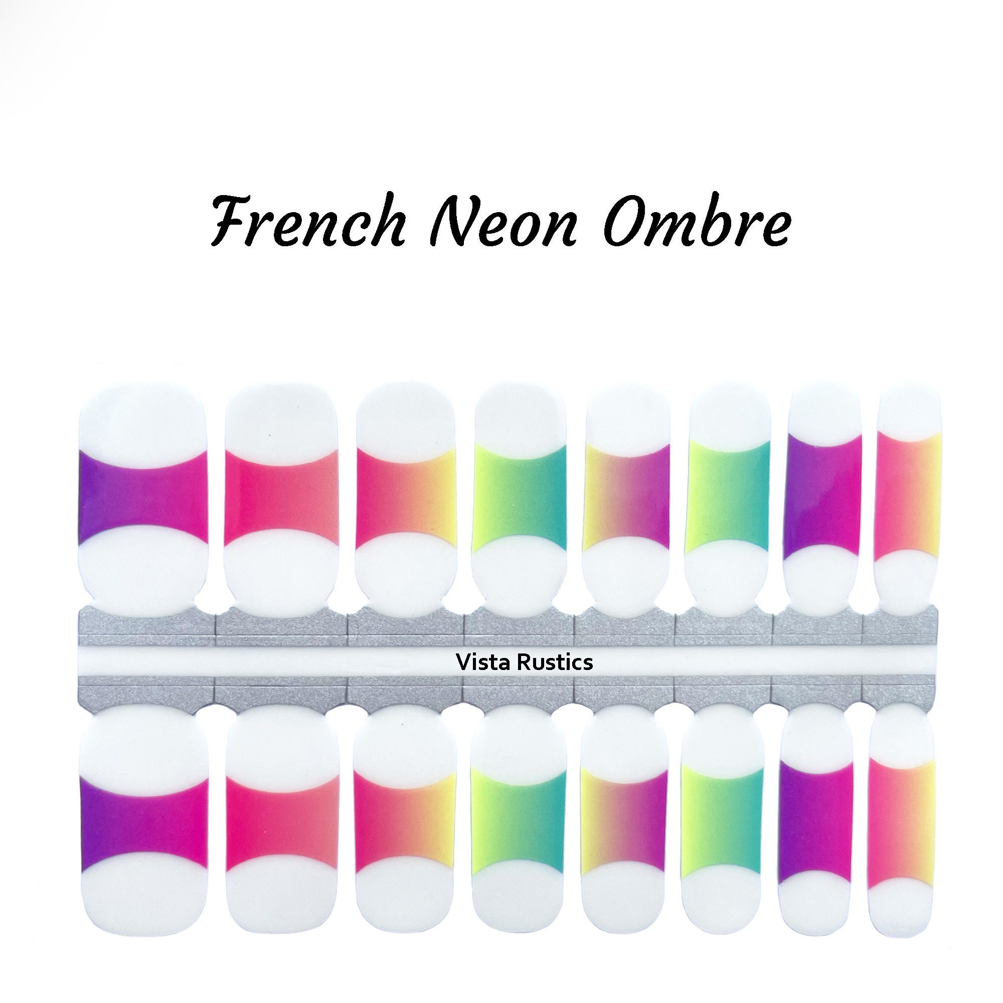 French Neon Ombre (semi-transparent) Nail Wraps / Neon Negative Space ...