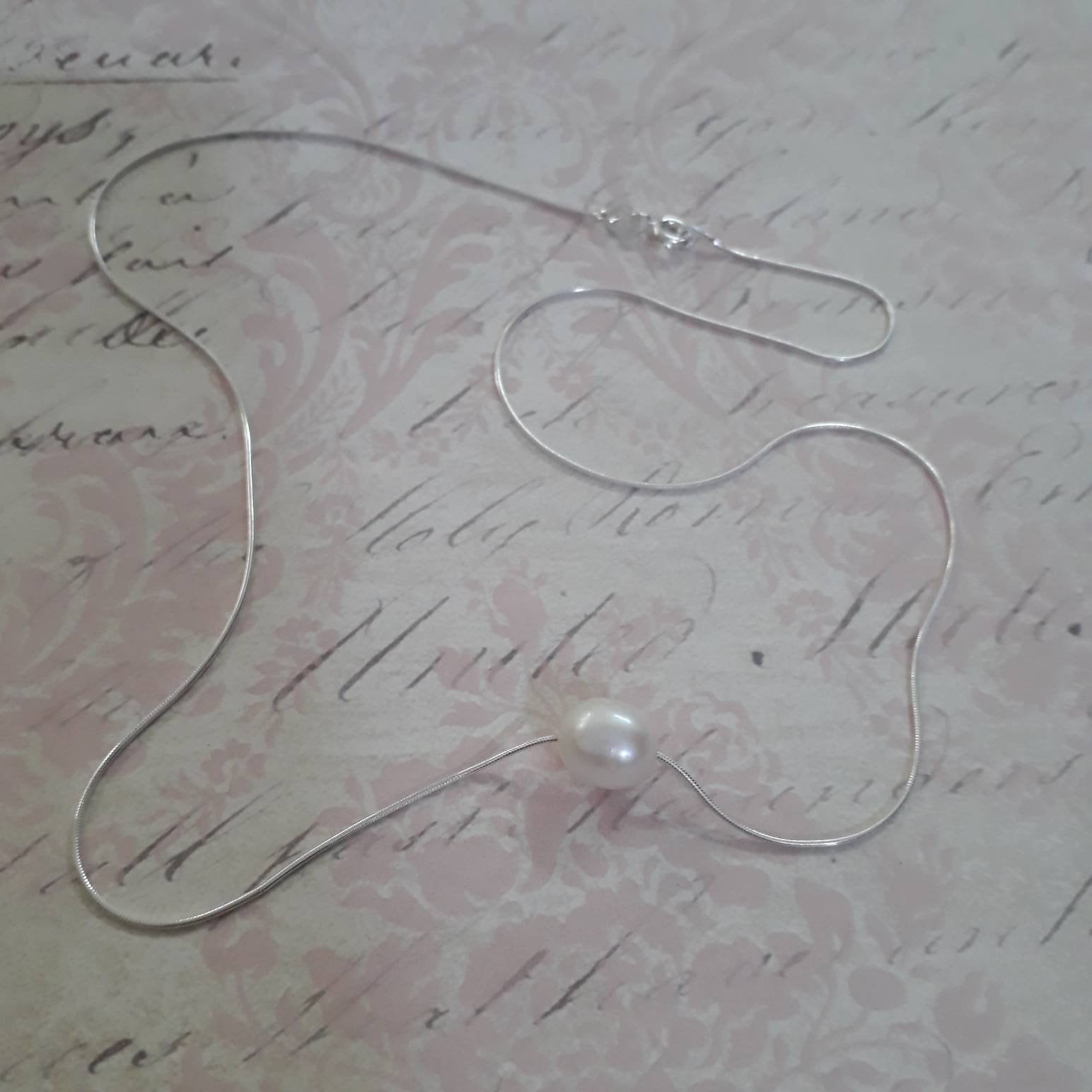 Single Pearl Necklace Sterling Silver Floating Pearl - Etsy