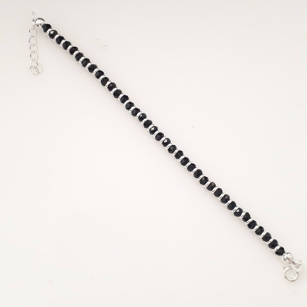 Sterling Silver New Born Bracelet ,kids Silver and Black Bead Bracelet ...