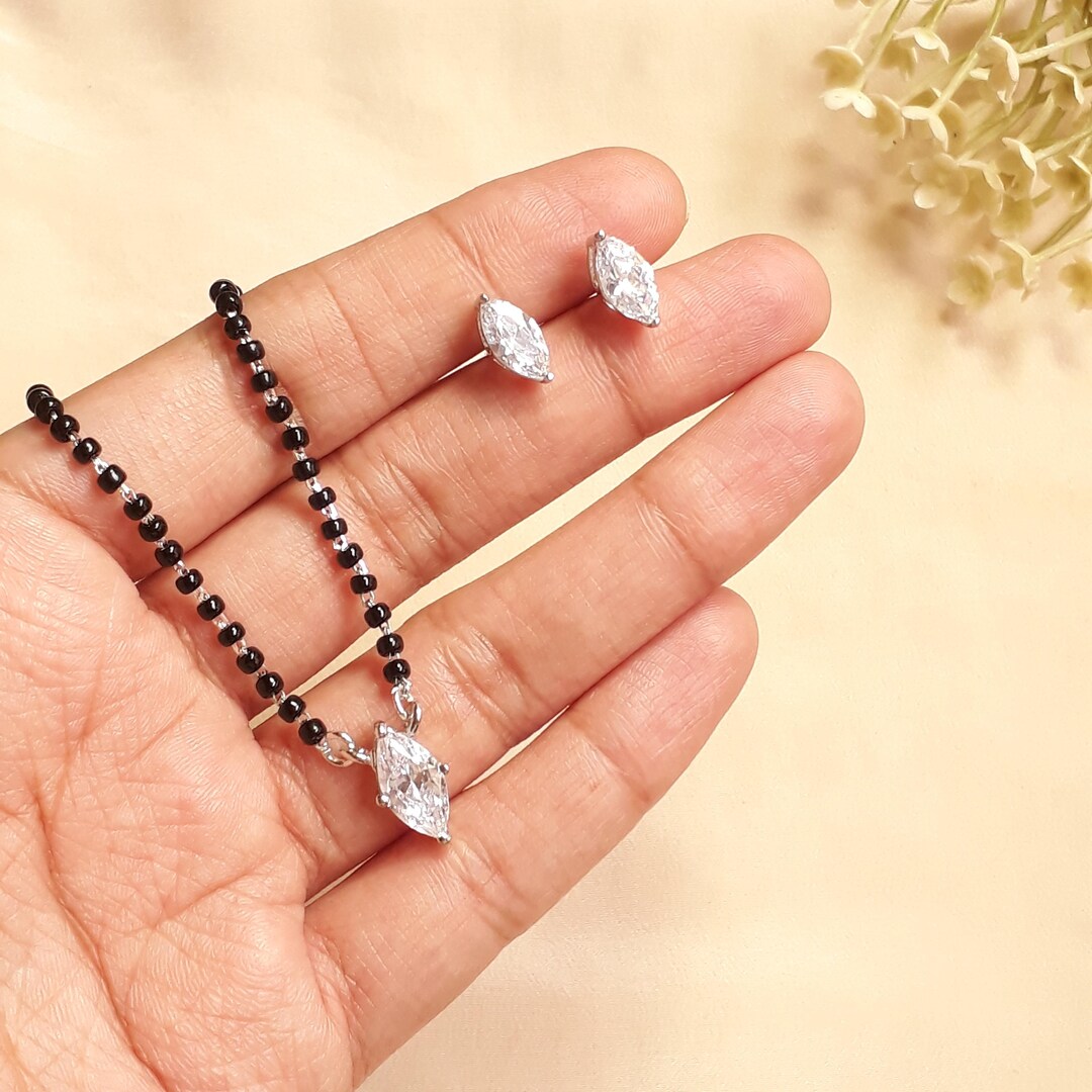 Minimalist Single Marquese Diamond Mangalsutra Set With 18 Inch ...