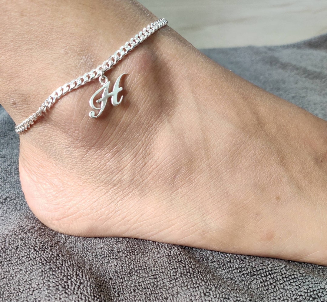 Sterling Silver Personalized Anklet,letter Anklet, Silver Name Ankle ...