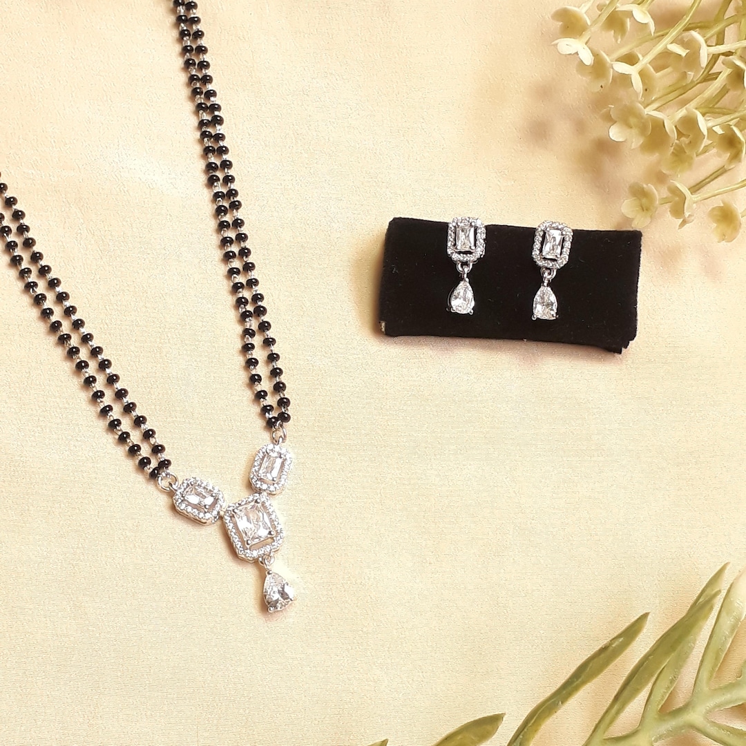 Three Piece Diamond Mangalsutra Set With 16 Inch Double Layer ...