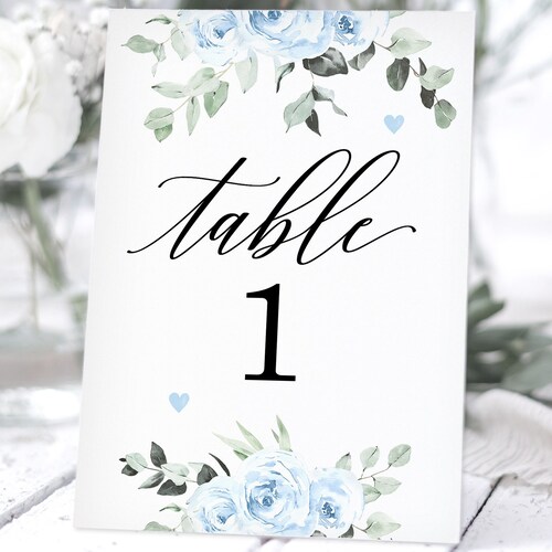 Dusky Blue Table Numbers Wedding Table Number Cards Powder - Etsy UK