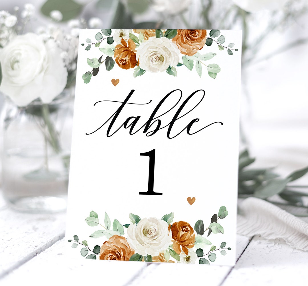 Burnt Orange & Eucalyptus Table Numbers, Autumn Wedding, Boho Wedding ...