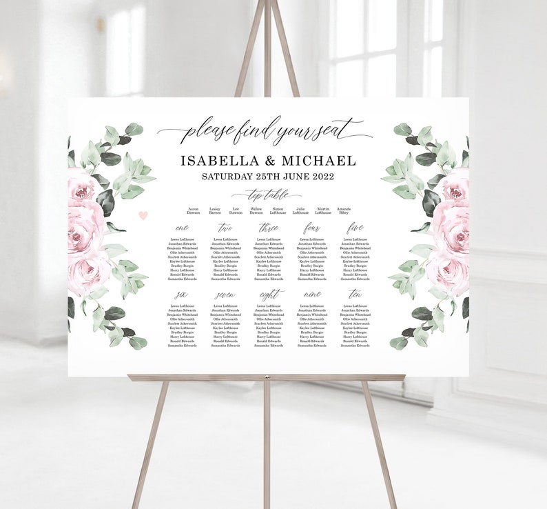 Dusky Pink Wedding Table Plan Board Blush Pink Floral - Etsy UK
