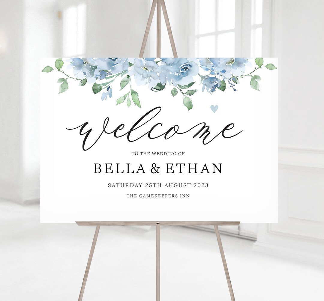 Dusky Blue Welcome to Our Wedding Sign, Wedding Board, Baby Blue ...