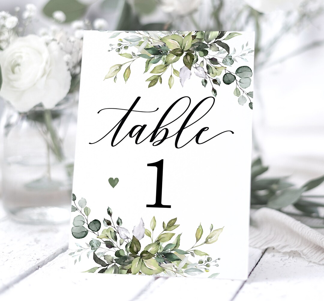 Eucalyptus Table Numbers, Green Wedding, Foliage Wedding Table Number ...