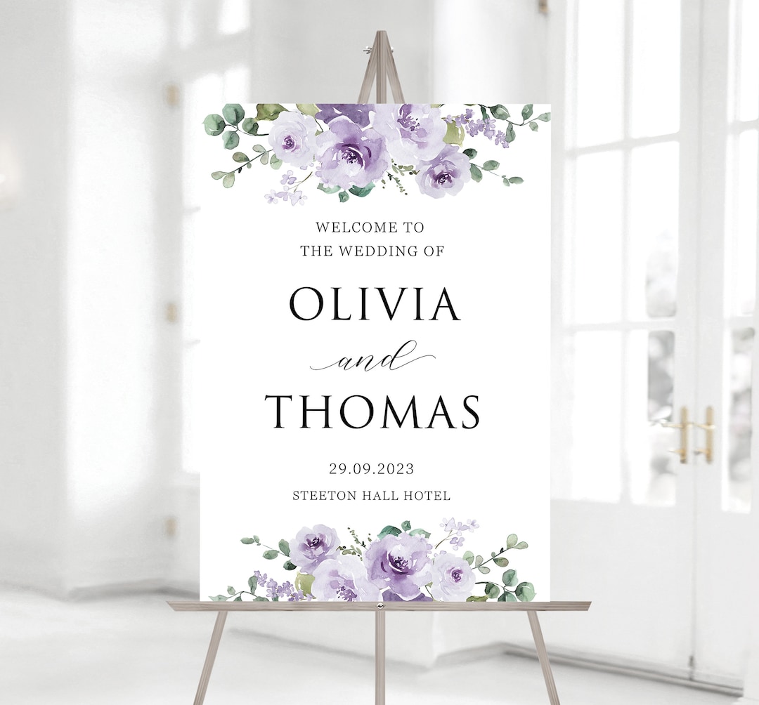 Dusky Lilac Welcome to Our Wedding Sign, Wedding Board, Purple Floral ...