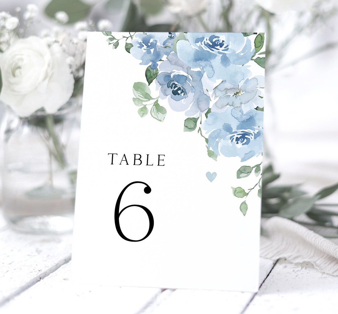 Dusky Blue Table Numbers, Wedding Table Number Cards, Powder Blue, Baby ...