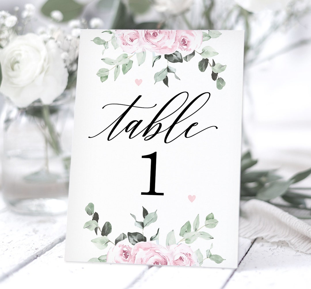 Dusky Pink Table Numbers, Wedding Table Number Cards, Blush Pink, Baby ...
