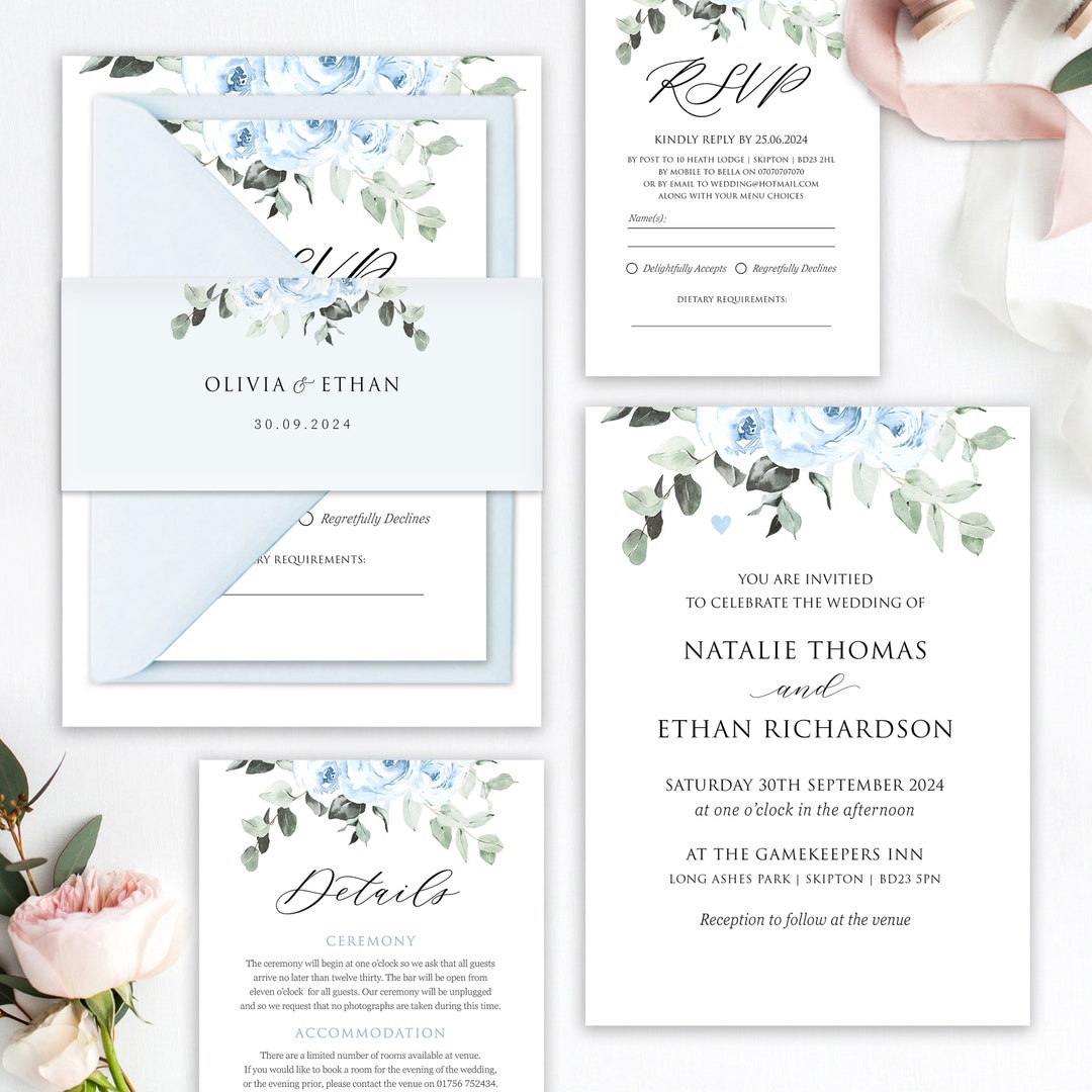 Baby Blue Wedding Invitations, Blue Invitations Suite, Powder Blue ...