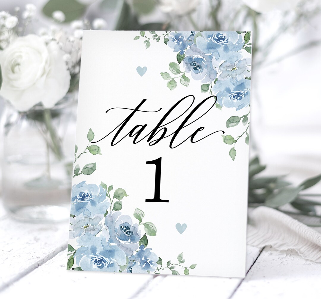 Dusky Blue Table Numbers, Wedding Table Number Cards, Powder Blue, Baby ...