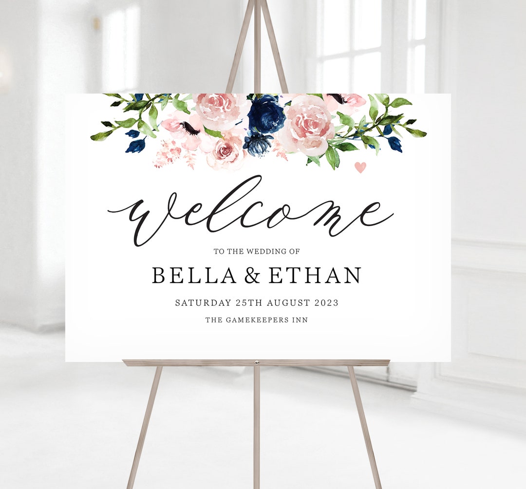 Navy & Blush Welcome to Our Wedding Sign, Wedding Board, Dusky Pink ...