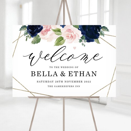 Blush & Navy Welcome to Our Wedding Sign Wedding Board Dusky - Etsy