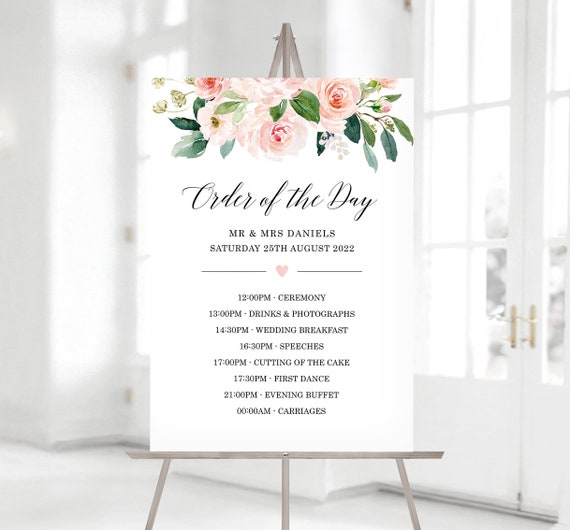 Blush Pink Order of the Day Wedding Sign Order of Events | Etsy UK