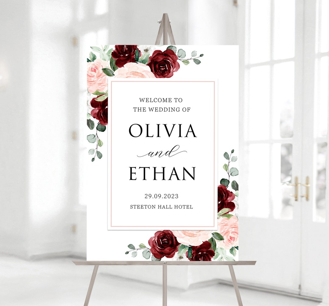 Burgundy & Blush Welcome to Our Wedding Sign, Wedding Board, Dusky Pink ...