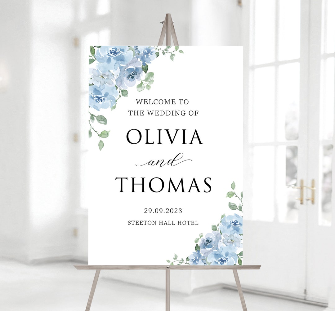 Dusky Blue Welcome to Our Wedding Sign, Wedding Board, Baby Blue ...