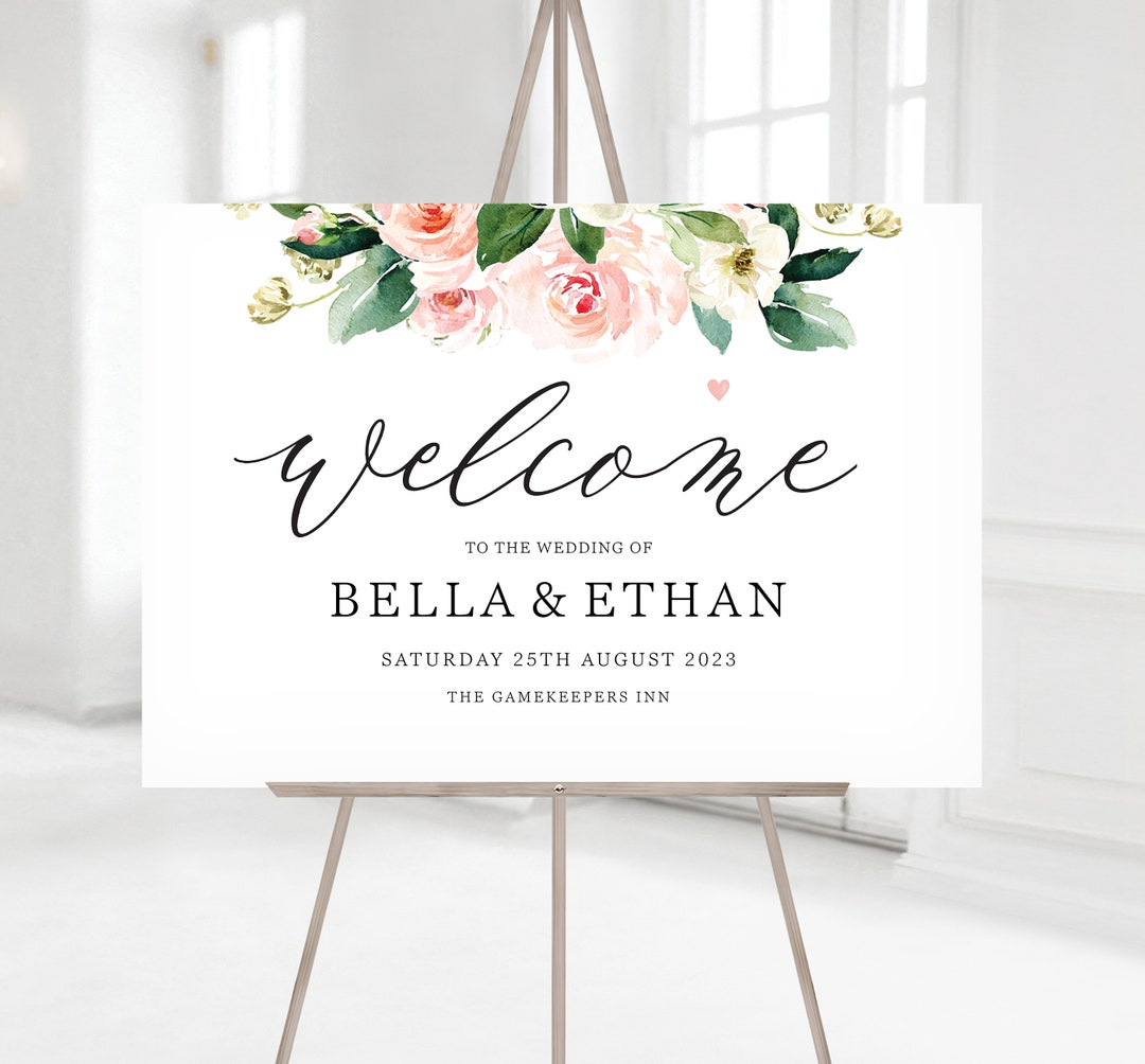 Blush Pink Floral Welcome to Our Wedding Sign, Wedding Board, Dusky ...