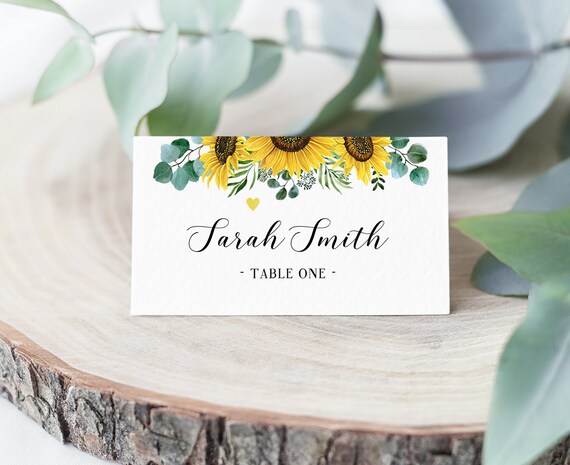 Sunflower Wedding Place Name Card Wildflower Botanical Place - Etsy UK