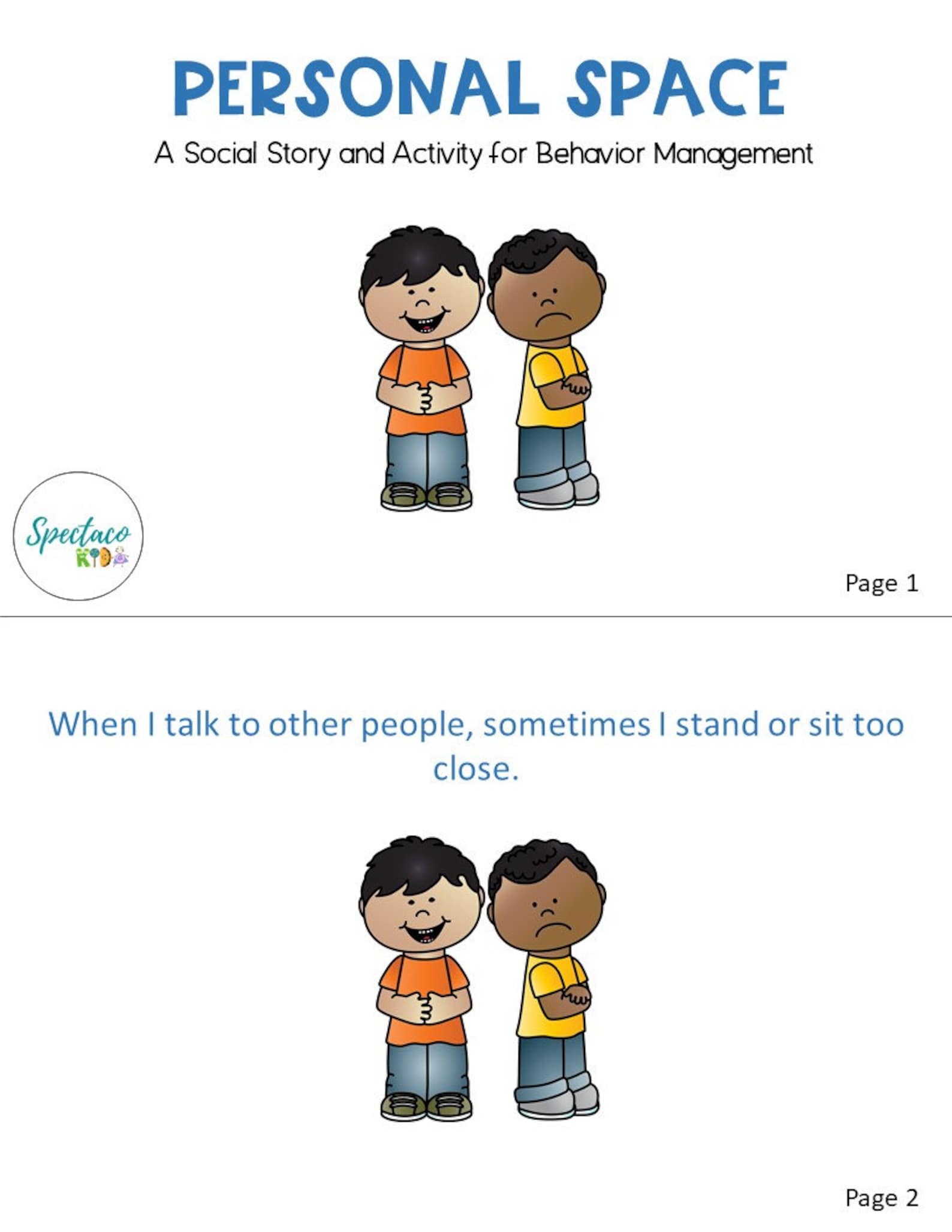 Personal Space Social Story for AUTISM, Behavior Management, Printable ...