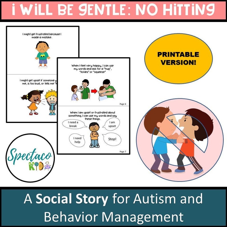 Autism Social Story, No Hitting & Self Regulation (printable) - Etsy