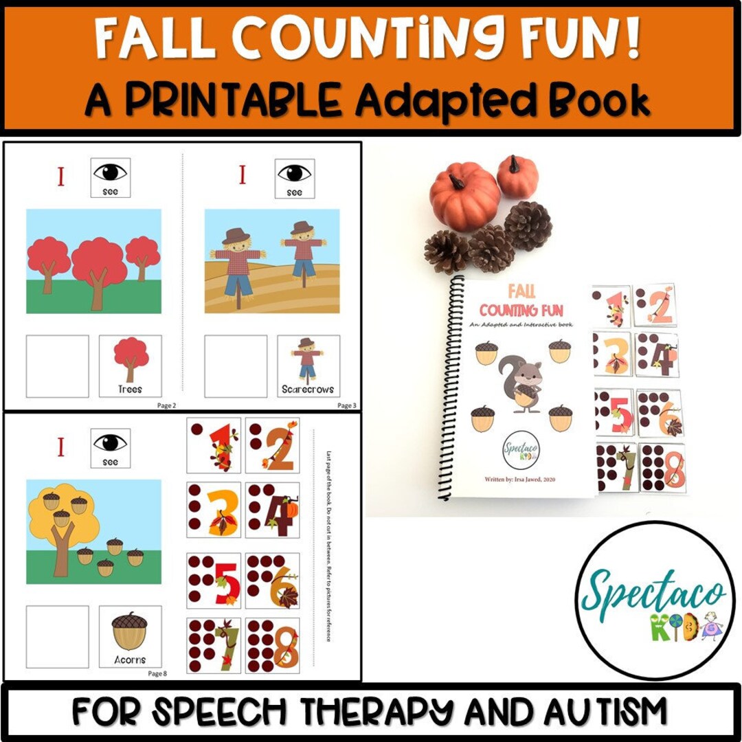 Fall Counting Fun PRINTABLE ADAPTED INTERACTIVE Book for Speech Therapy ...