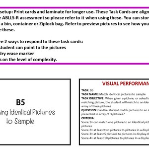 ABLLS-R Aligned B5 Matching Task Cards, Identical Pictures to Sample ...