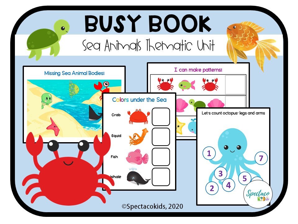 Sea Animal Printable Toddler Busy Book Sorting and Matching Learning ...