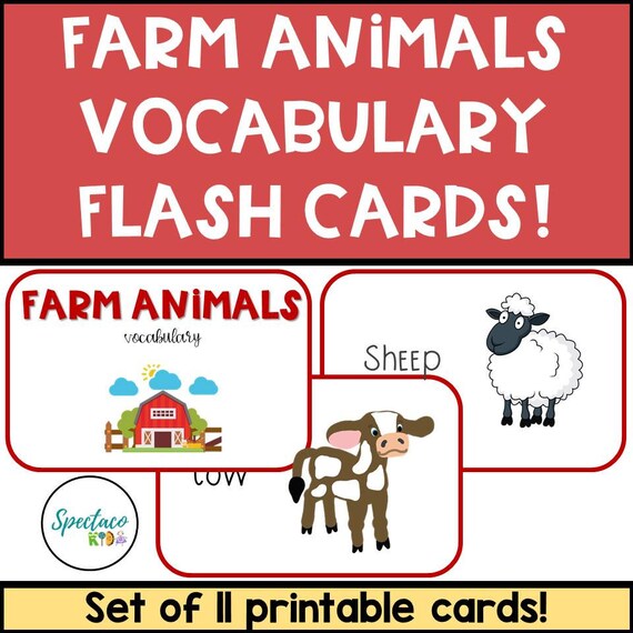 Farm Animals Vocabulary Flash Cards DIGITAL DOWNLOAD - Etsy