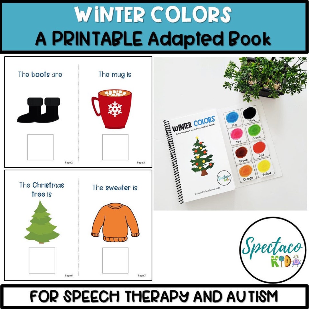 Winter Colors PRINTABLE ADAPTED INTERACTIVE Book for Speech Therapy ...
