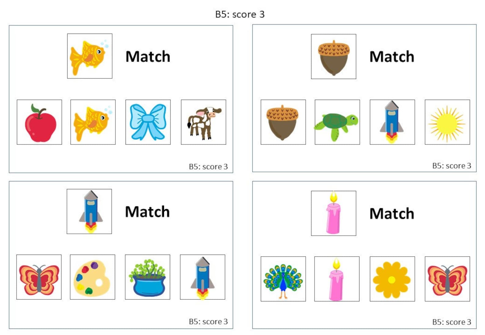 ABLLS-R Aligned B5 Matching Task Cards, Identical Pictures to Sample ...
